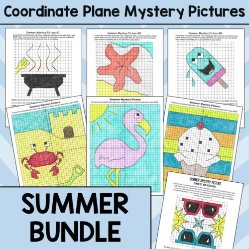 Summer Coordinate Plane Mystery Graphing Pictures BUNDLE | Made By Teachers