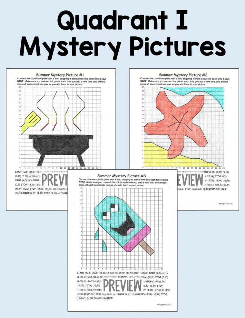 Summer Coordinate Plane Mystery Graphing Pictures BUNDLE | Made By Teachers