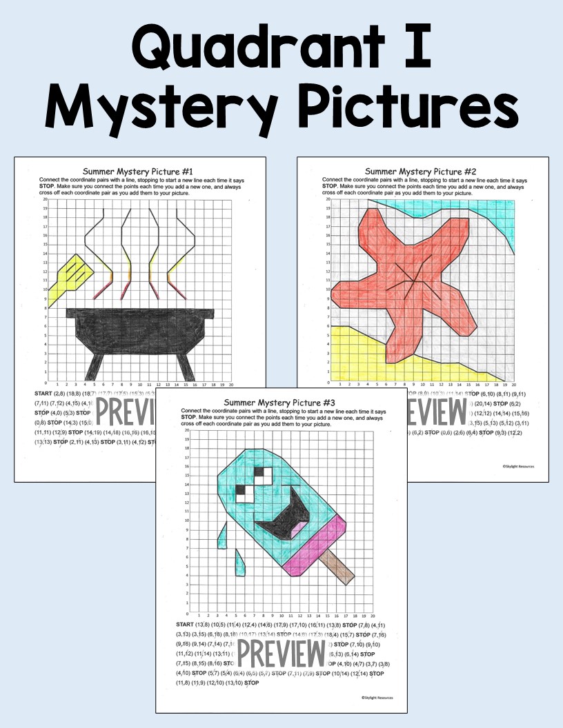 Summer Coordinate Plane Mystery Graphing Pictures BUNDLE | Made By Teachers