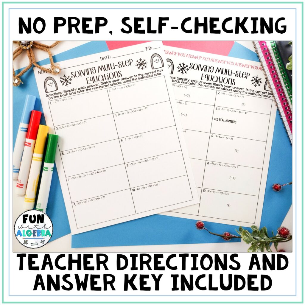 Solving Multi-Step Equations Christmas Math Activity | Made By Teachers