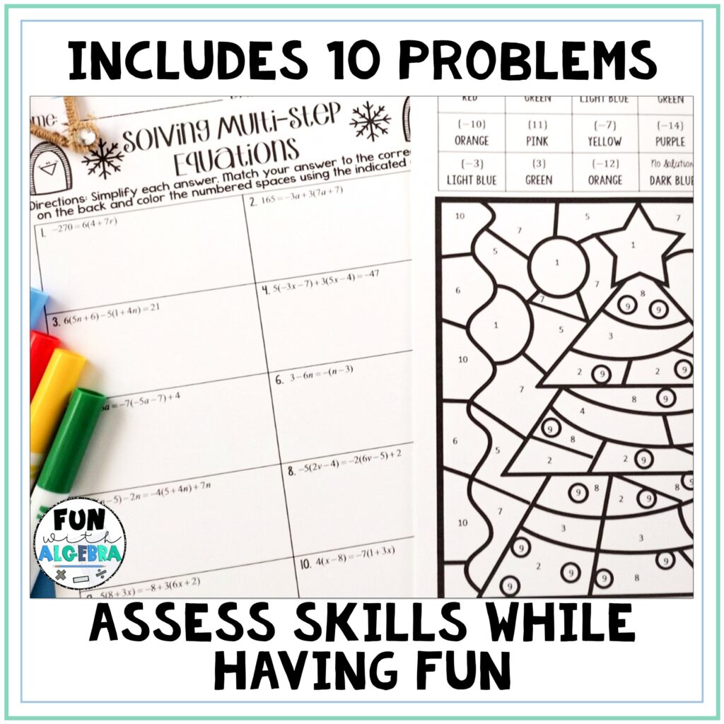 Solving Multi-Step Equations Christmas Math Activity | Made By Teachers