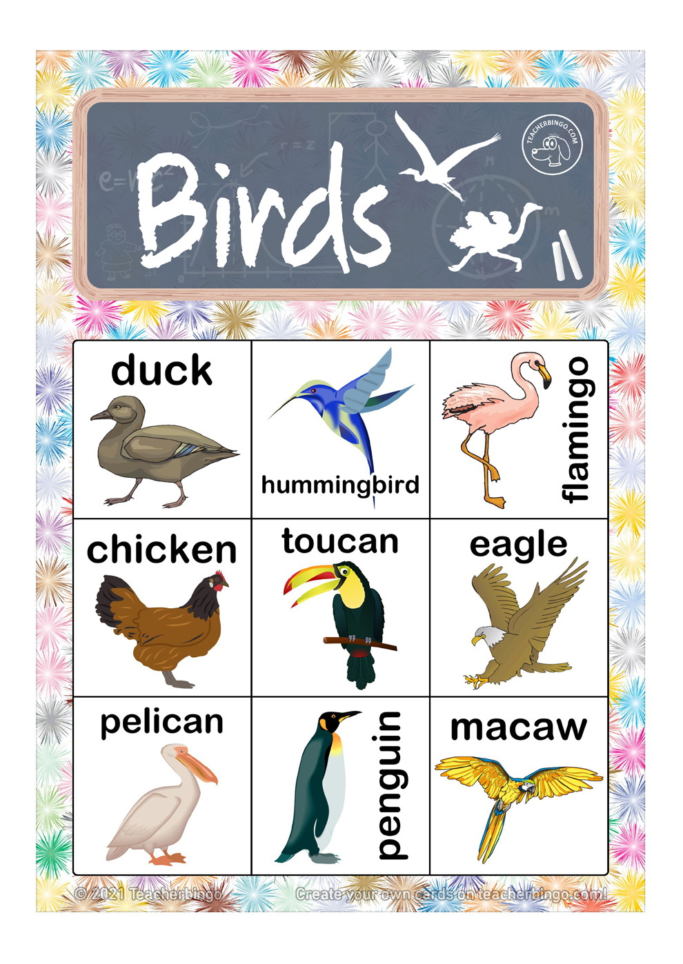 Birds Bingo 3x3 (5 pages + call sheet) | Made By Teachers