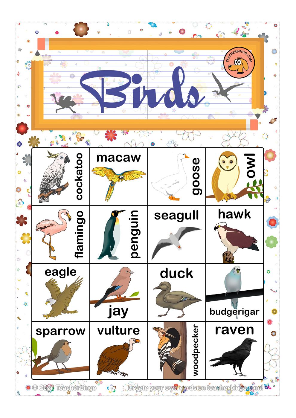 Birds Bingo 4x4 (5 pages + call sheet) | Made By Teachers