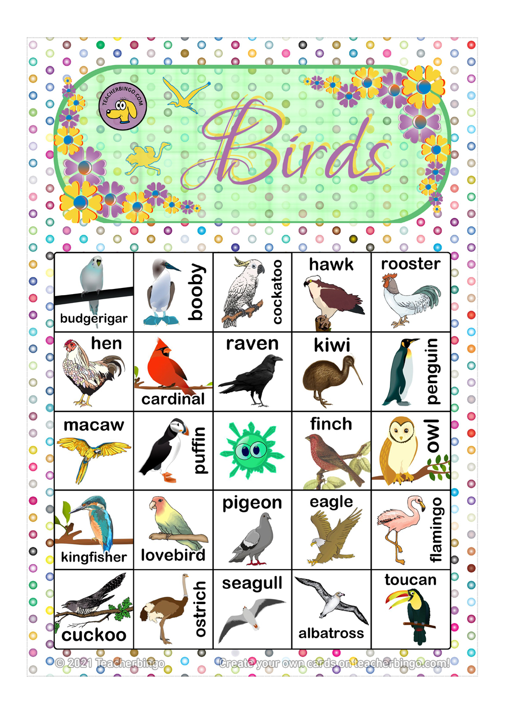 Birds Bingo 5x5 (5 pages + call sheet) | Made By Teachers