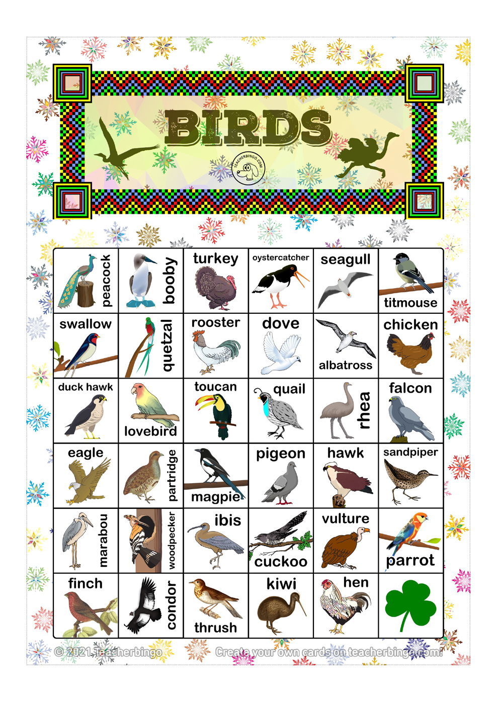 Birds Bingo 6x6 (5 pages + call sheet) | Made By Teachers