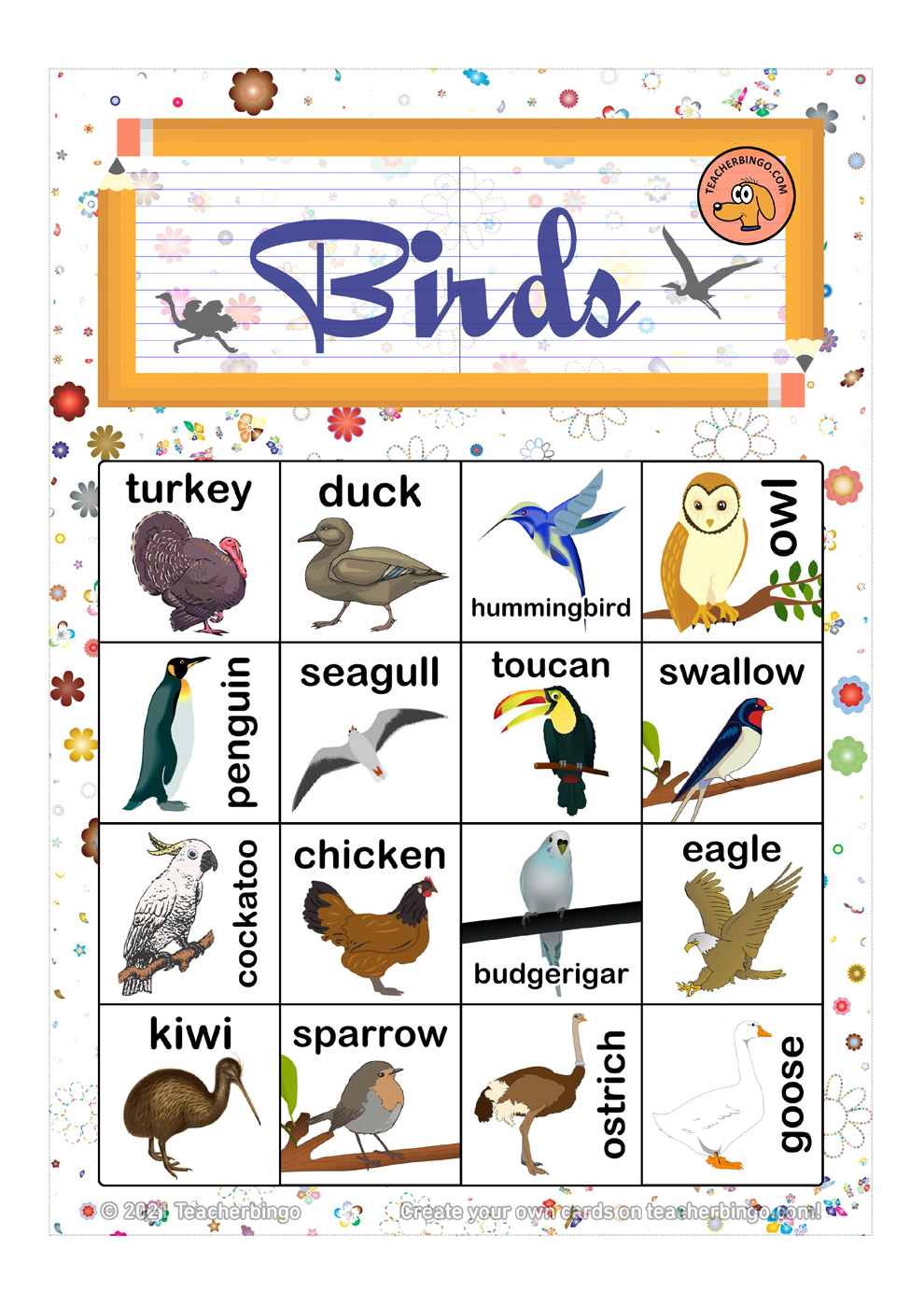 Birds Bingo 4x4 (100 pages + call sheet) | Made By Teachers