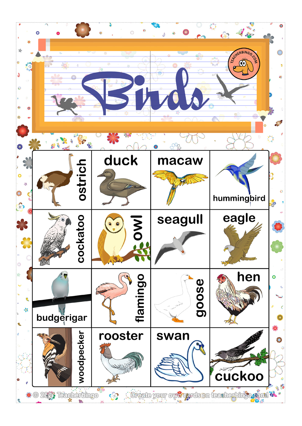 Birds Bingo 4x4 (100 pages + call sheet) | Made By Teachers