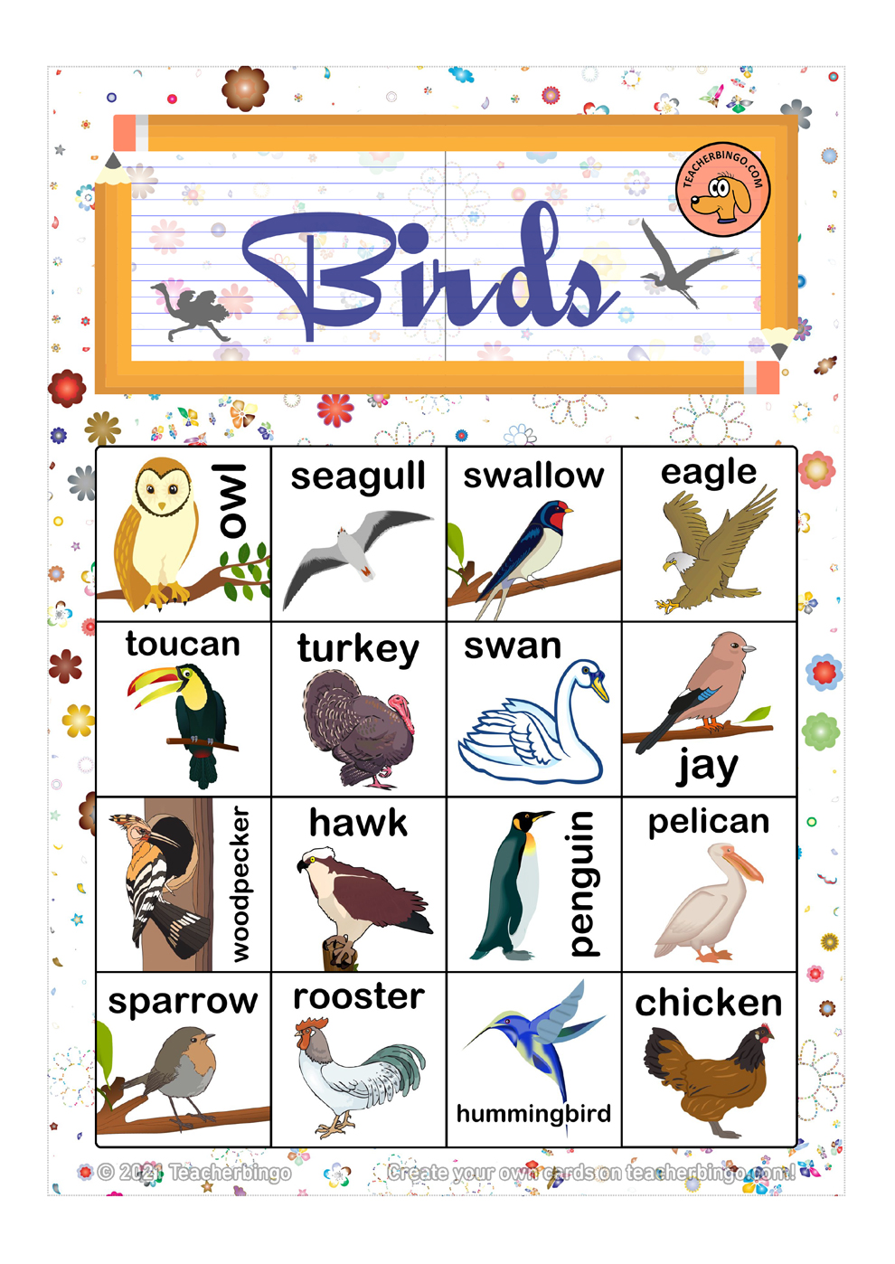 Birds Bingo 4x4 (100 pages + call sheet) | Made By Teachers