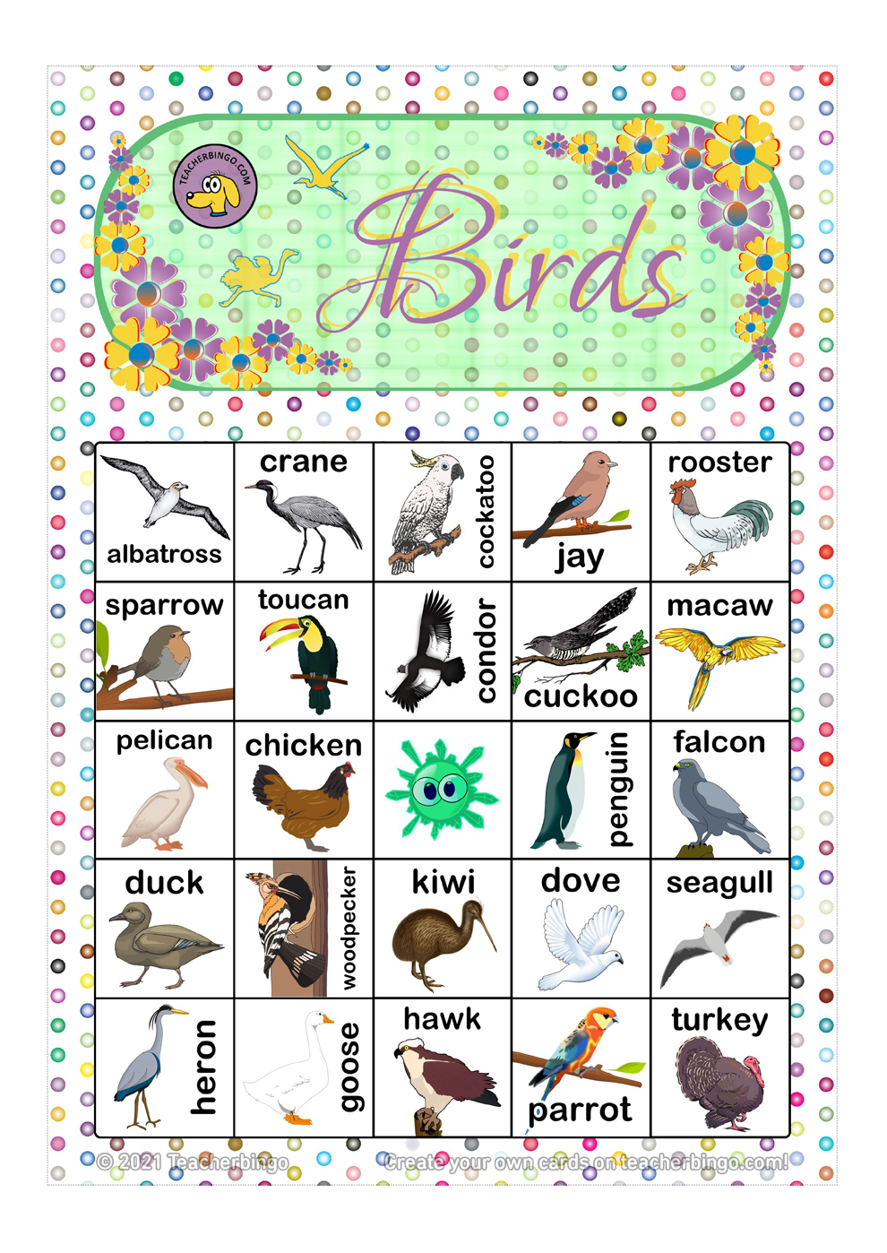 Birds Bingo 5x5 (100 pages + call sheet) | Made By Teachers