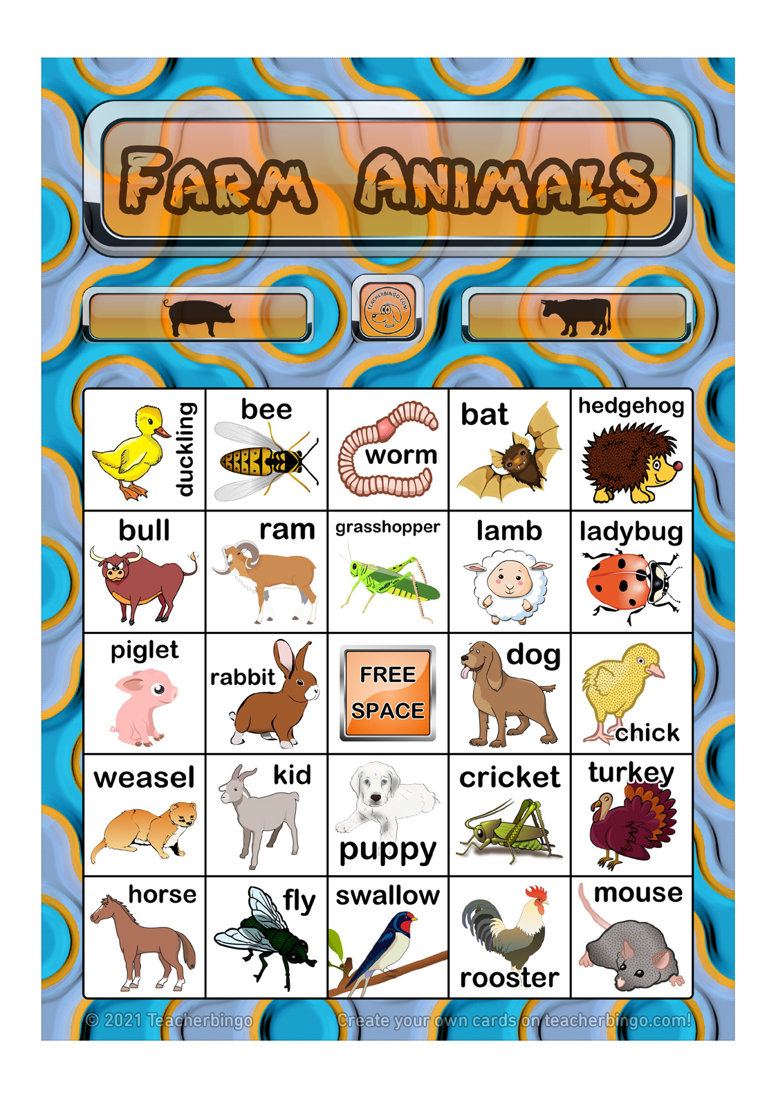 Farm Animals Bingo 5x5 (5 pages + call sheet) | Made By Teachers
