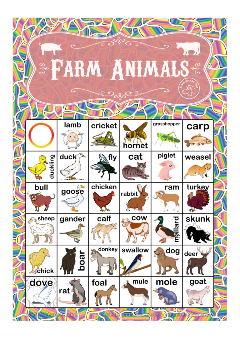Farm Animals Bingo 6x6 (5 pages + call sheet) | Made By Teachers
