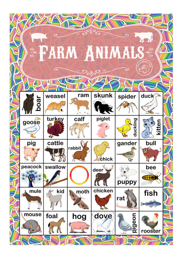 Farm Animals Bingo 6x6 (5 pages + call sheet) | Made By Teachers