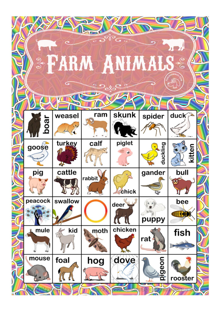 Farm Animals Bingo 6x6 (5 pages + call sheet) | Made By Teachers