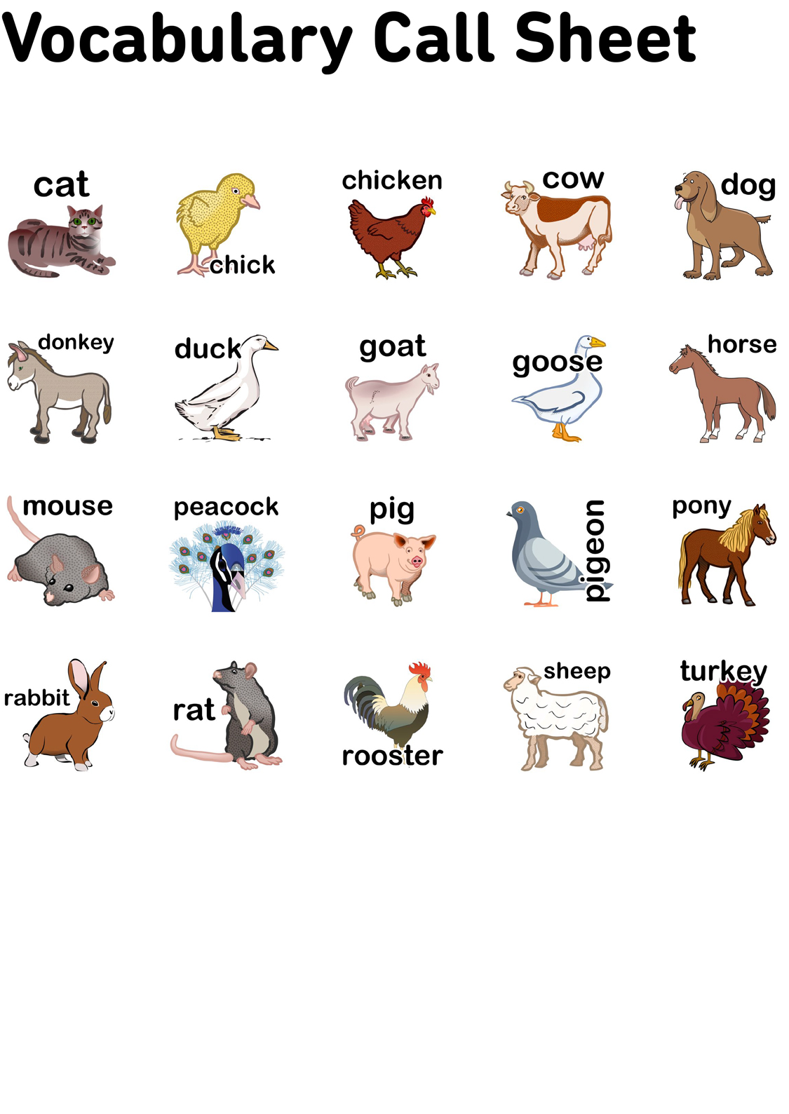 Farm Animals Bingo 3x3 (100 pages + call sheet) | Made By Teachers