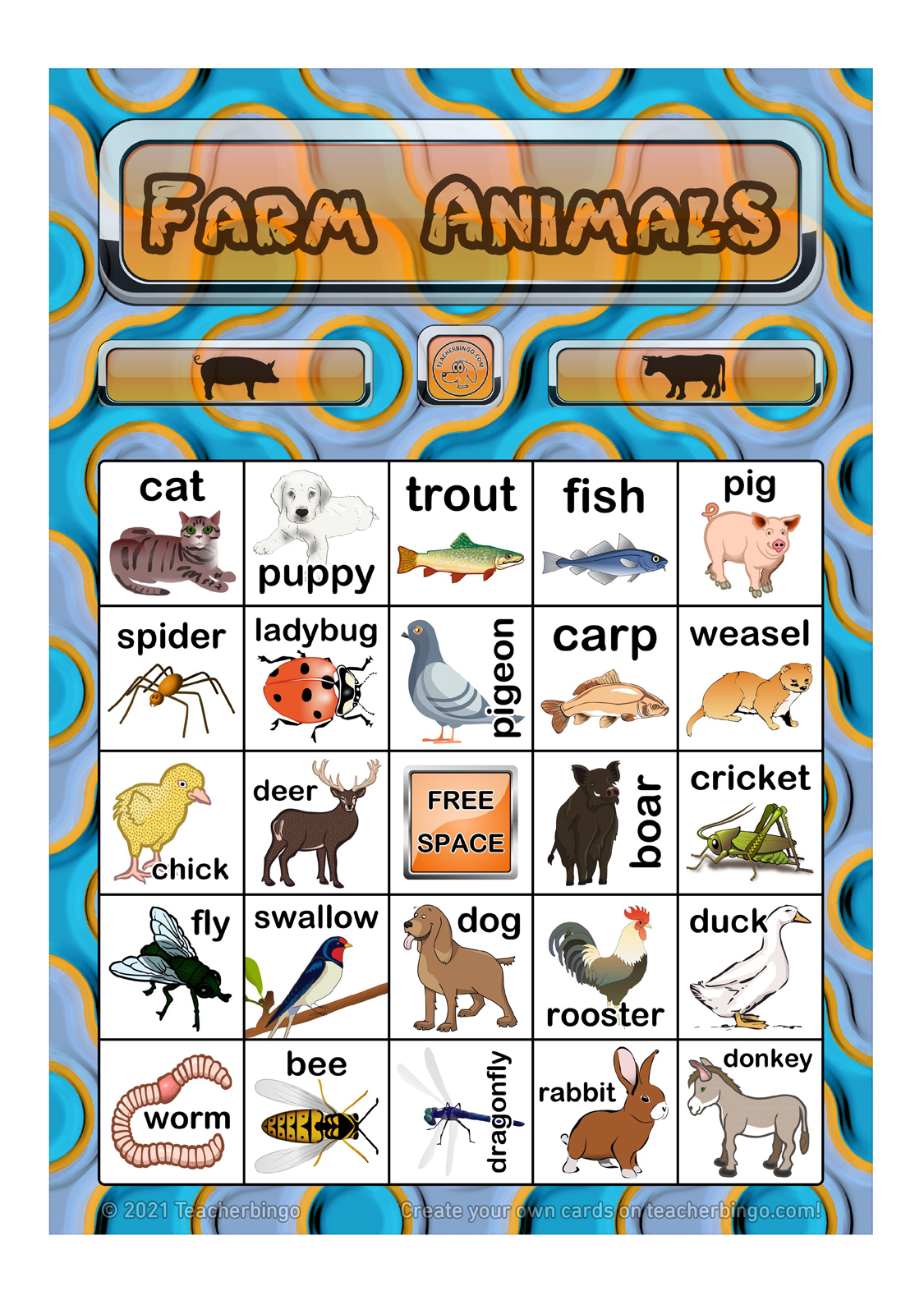 Farm Animals Bingo 5x5 (100 pages + call sheet) | Made By Teachers