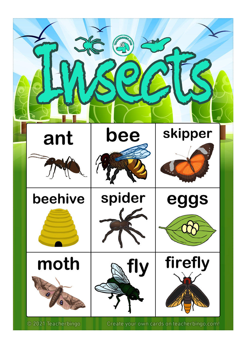 Crawling Critters Bingo (Insects) 3x3 (5 pages + call sheet) | Made By ...