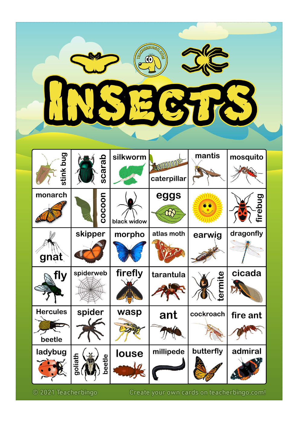 Crawling Critters Bingo (Insects) 6x6 (5 pages + call sheet) | Made By ...