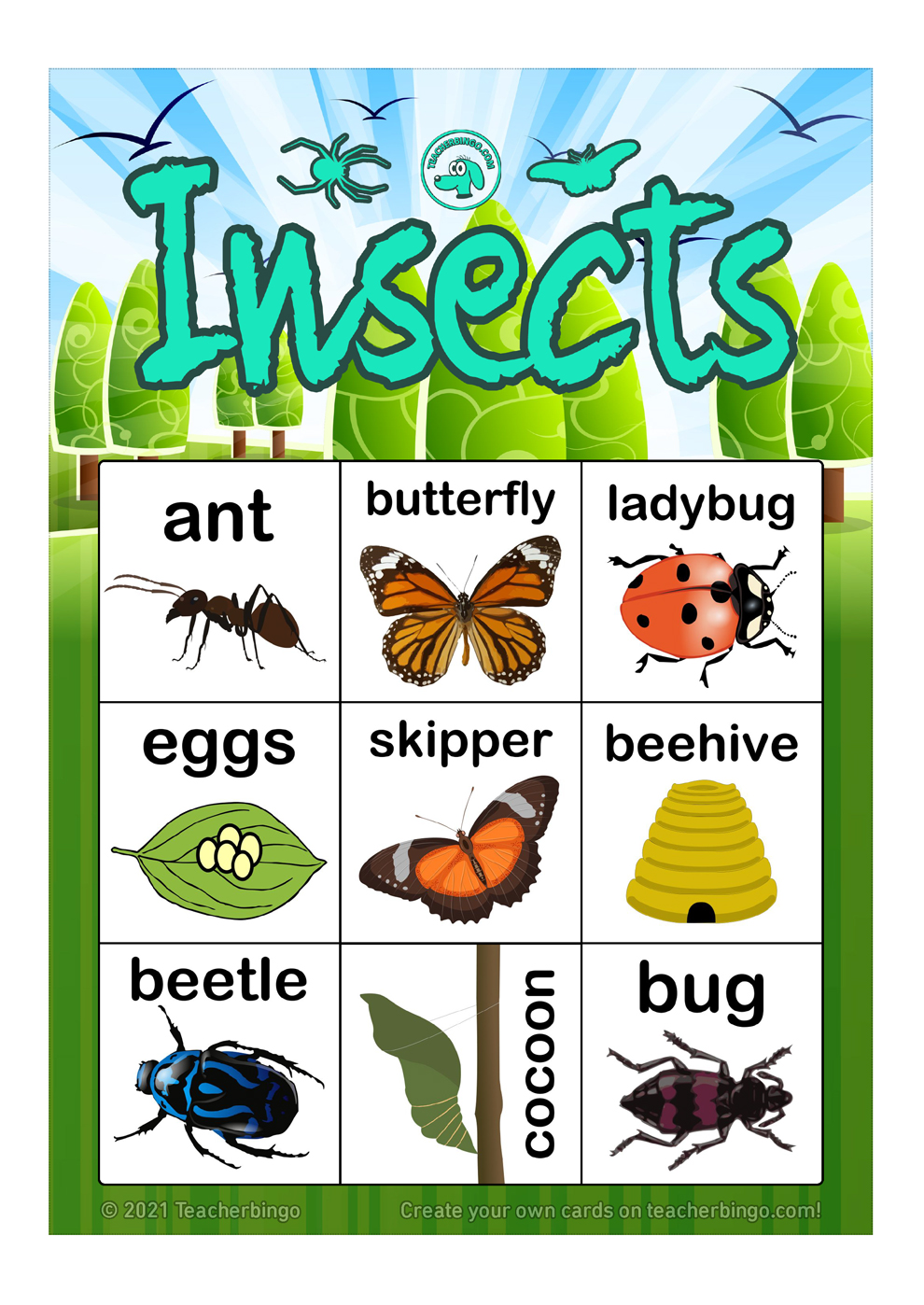 Crawling Critters Bingo (Insects) 3x3 (100 pages + call sheet) | Made ...