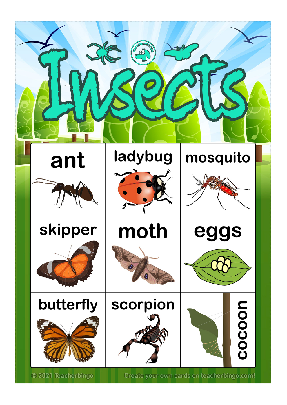 Crawling Critters Bingo (Insects) 3x3 (100 pages + call sheet) | Made ...