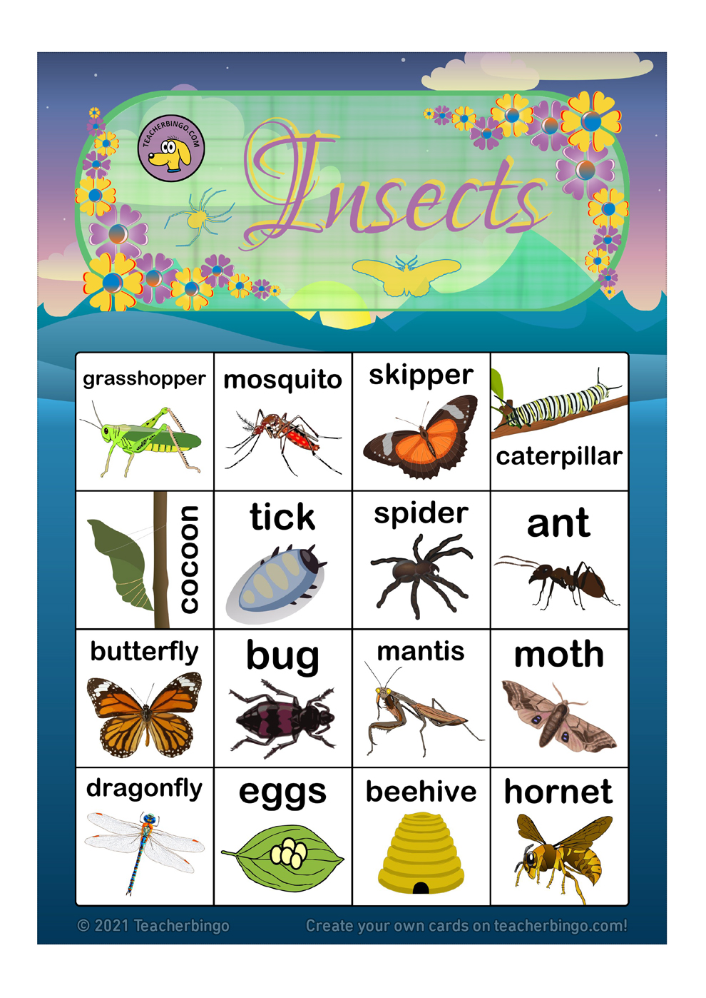 Crawling Critters Bingo (Insects) 4x4 (100 pages + call sheet) | Made ...