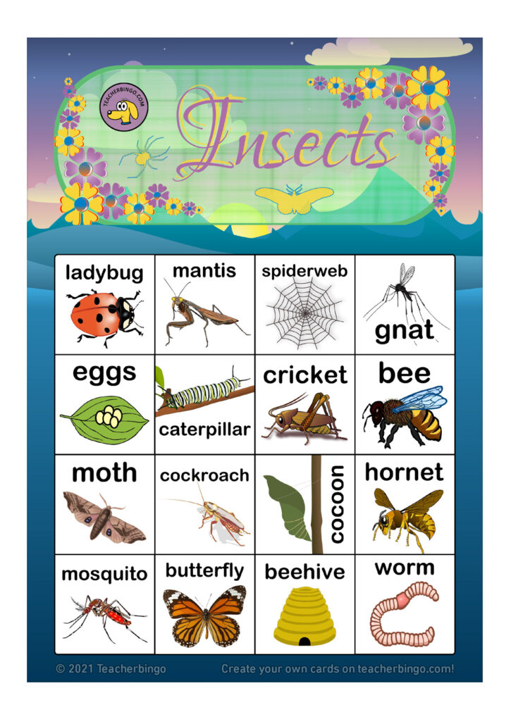 Crawling Critters Bingo (Insects) 4x4 (100 pages + call sheet) - Made ...