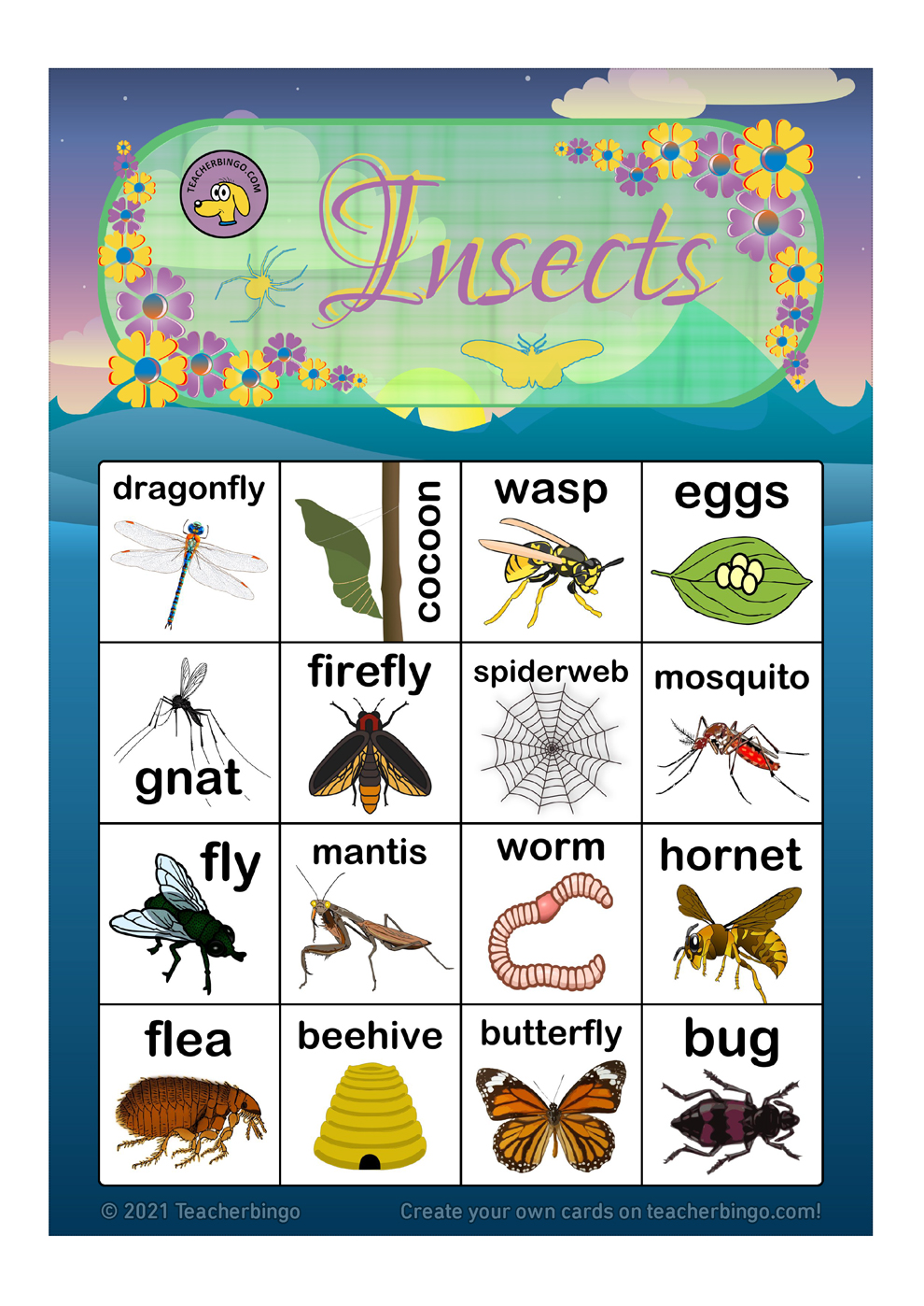 Crawling Critters Bingo (Insects) 4x4 (100 pages + call sheet) | Made ...