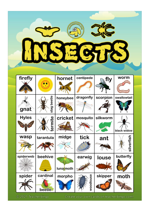 Crawling Critters Bingo (Insects) 6x6 (100 pages + call sheet) | Made ...