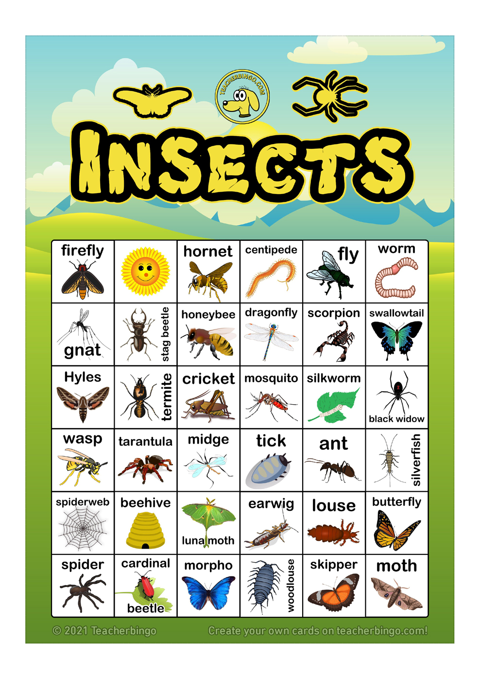 Crawling Critters Bingo (Insects) 6x6 (100 pages + call sheet) | Made ...