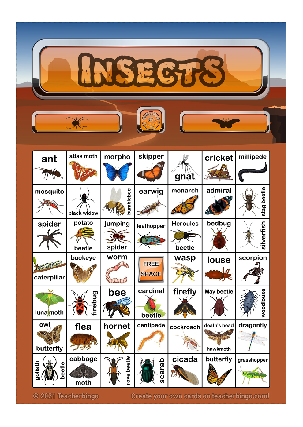 Crawling Critters Bingo (Insects) 7x7 (100 pages + call sheet) | Made ...