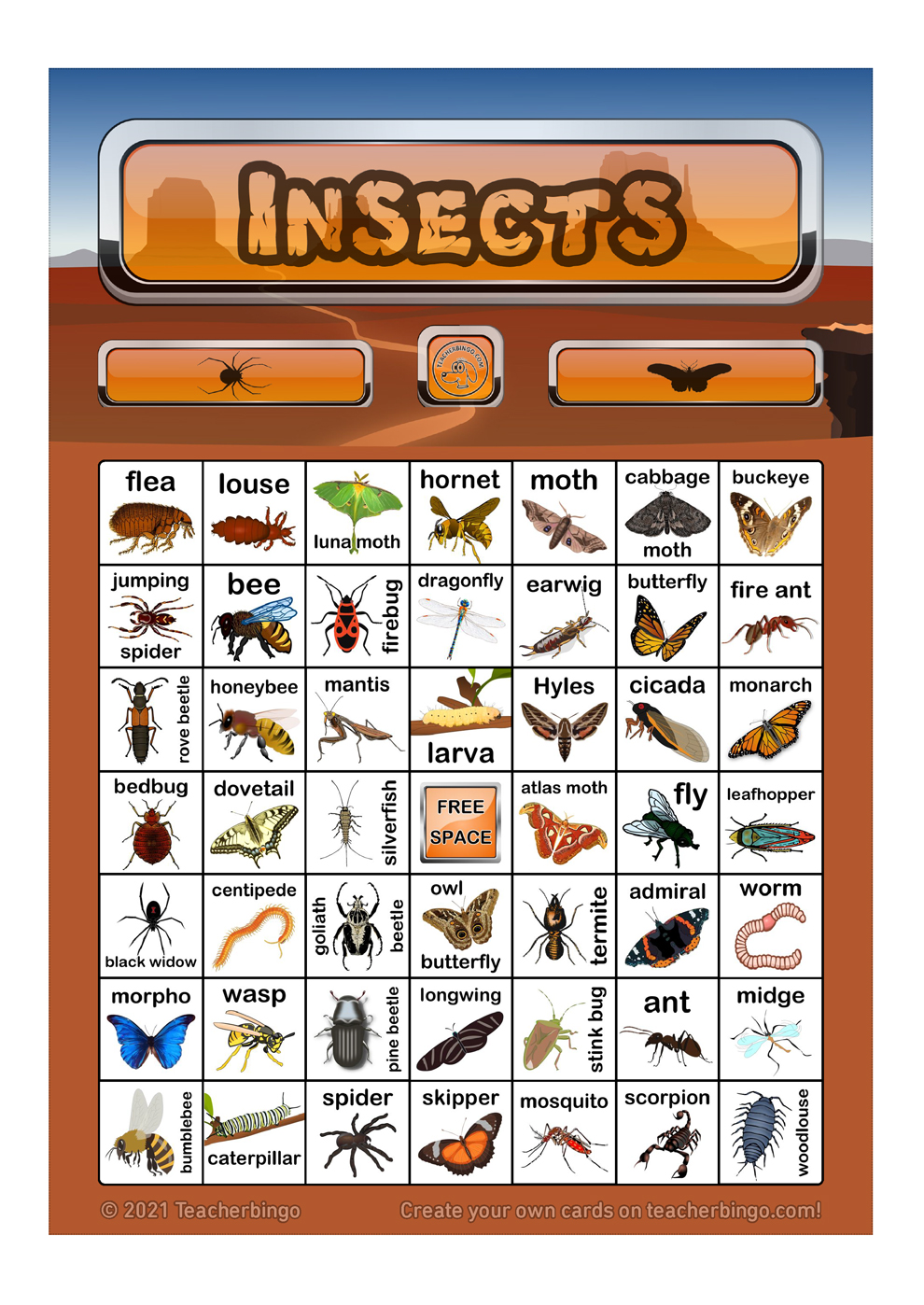 Crawling Critters Bingo (Insects) 7x7 (100 pages + call sheet) | Made ...