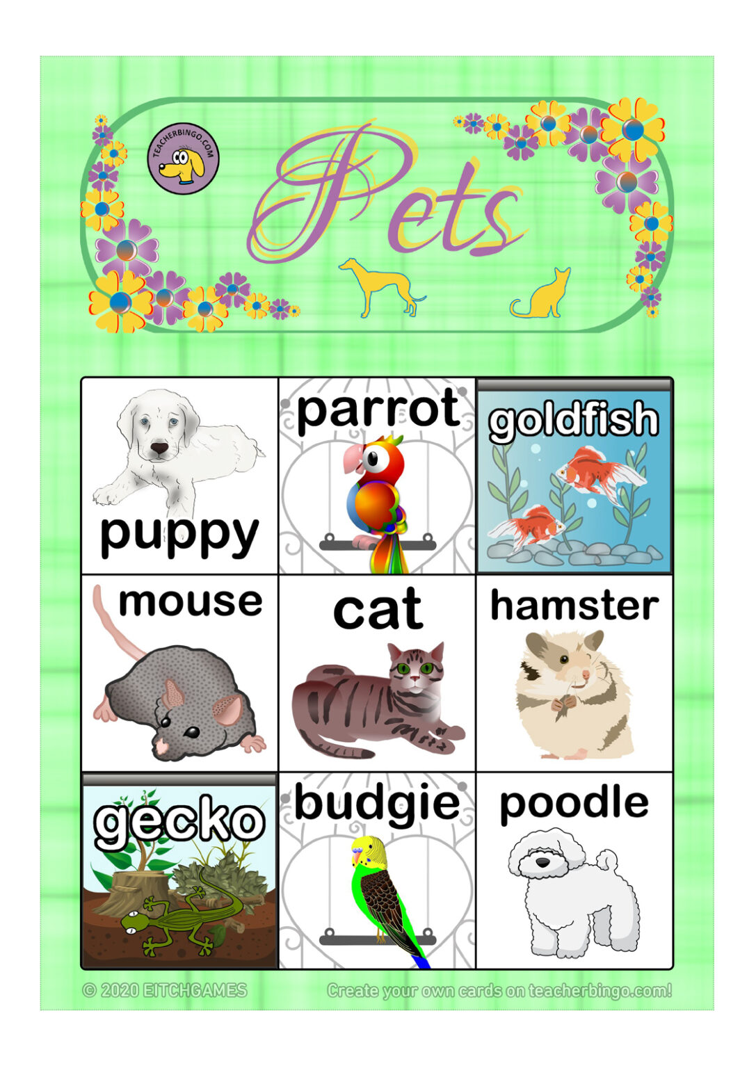Pets Bingo 3x3 (5 pages + call sheet) | Made By Teachers