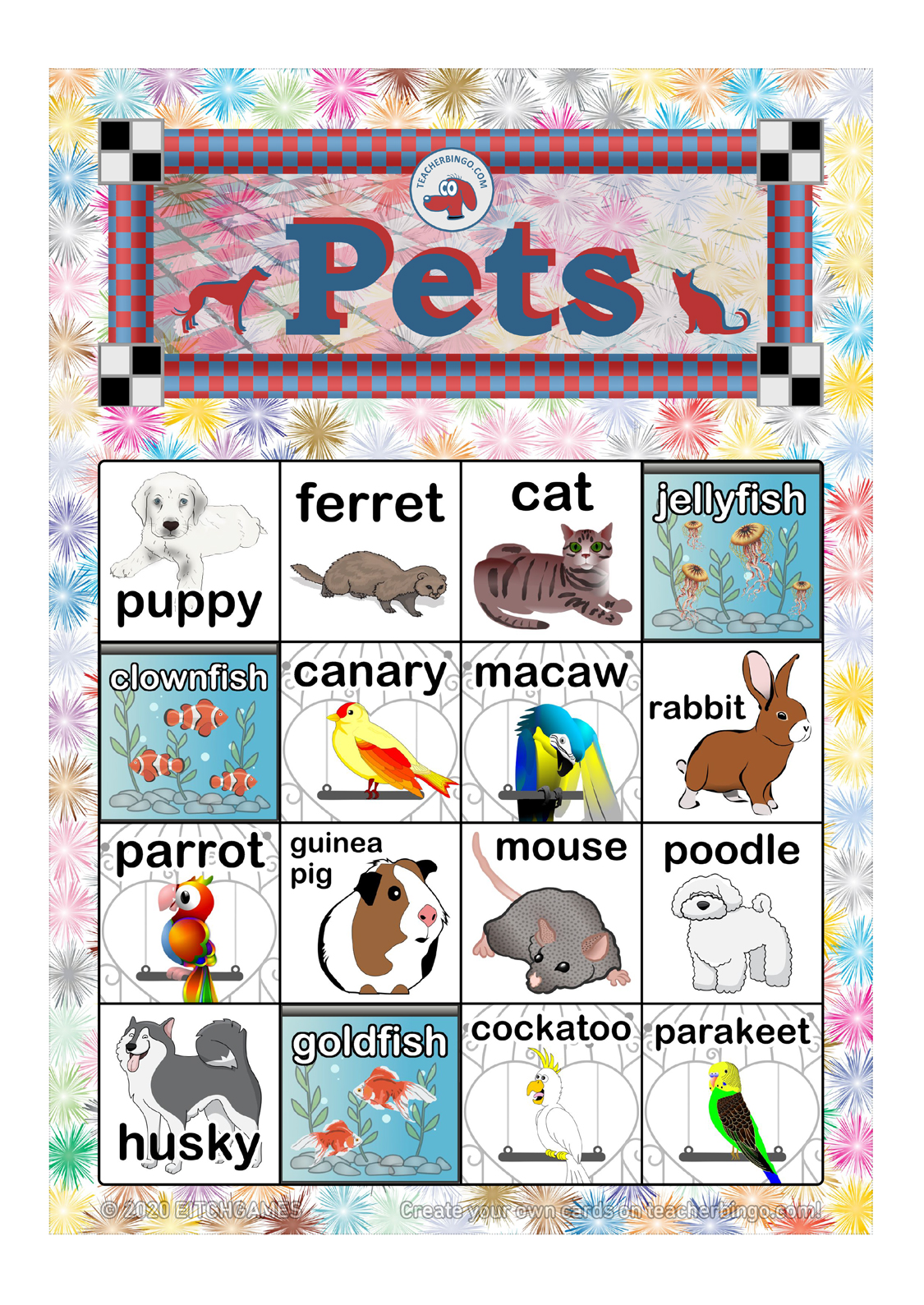 Pets Bingo 4x4 (5 pages + call sheet) | Made By Teachers
