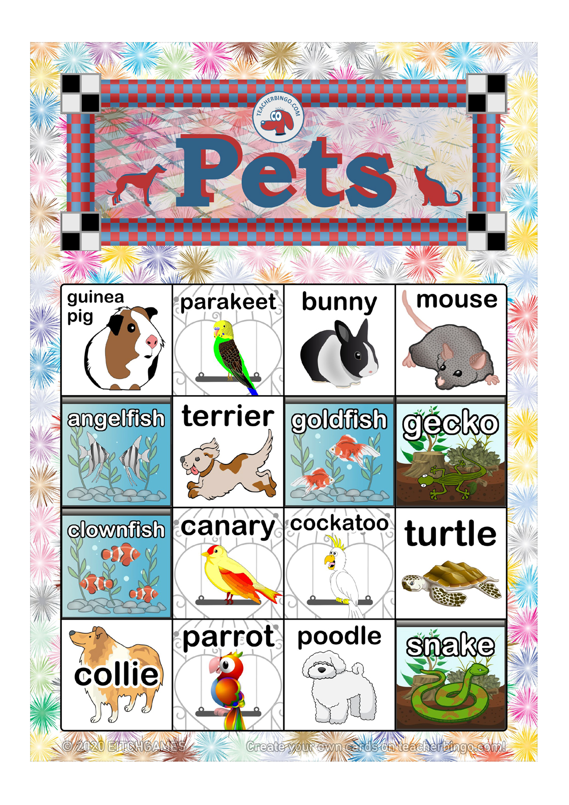 Pets Bingo 4x4 (5 pages + call sheet) | Made By Teachers