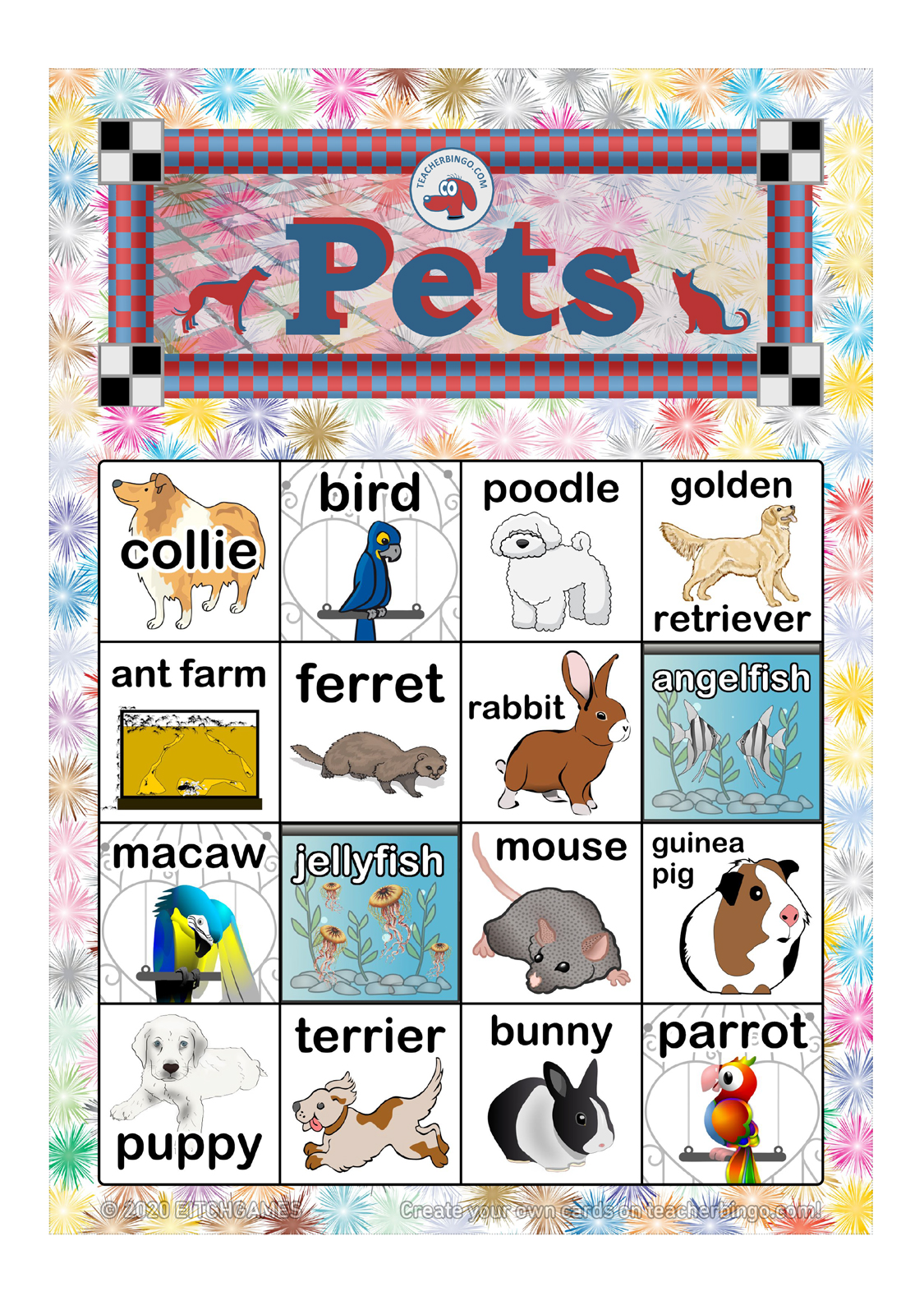 Pets Bingo 4x4 (5 pages + call sheet) | Made By Teachers