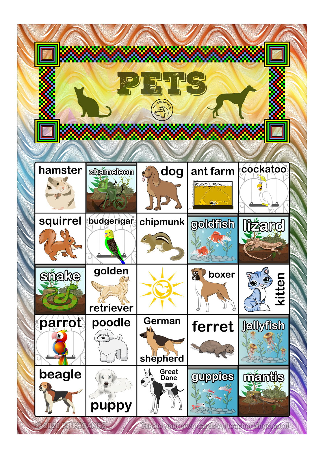 Pets Bingo 5x5 (5 pages + call sheet) | Made By Teachers