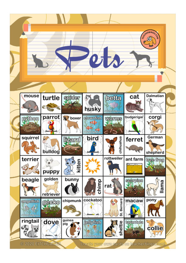 Pets Bingo 7x7 (5 pages + call sheet) | Made By Teachers