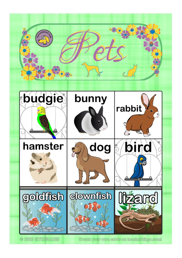 Pets Bingo 3x3 (100 pages + call sheet) | Made By Teachers