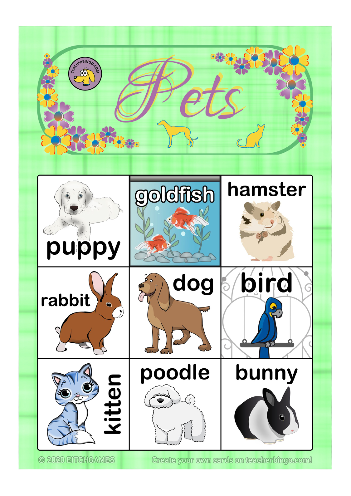 Pets Bingo 3x3 (100 pages + call sheet) | Made By Teachers