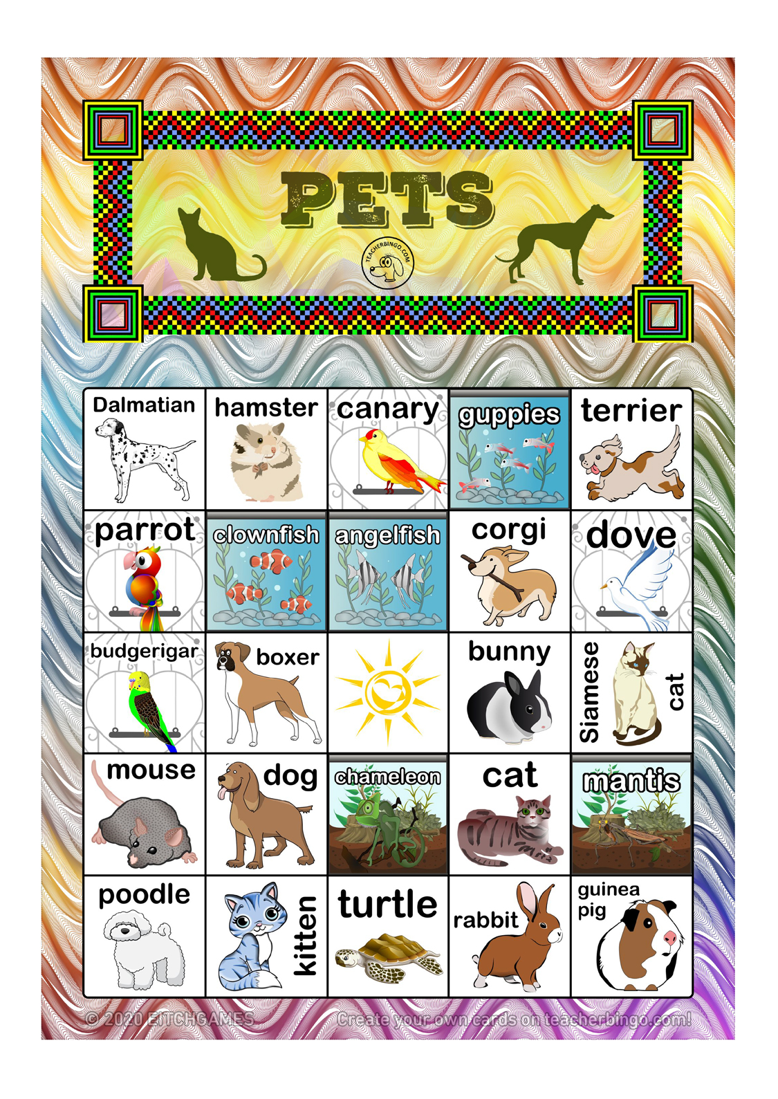 Pets Bingo 5x5 (100 pages + call sheet) | Made By Teachers