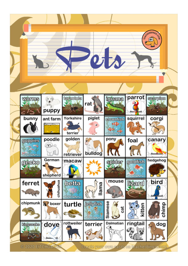 Pets Bingo 7x7 (100 pages + call sheet) | Made By Teachers