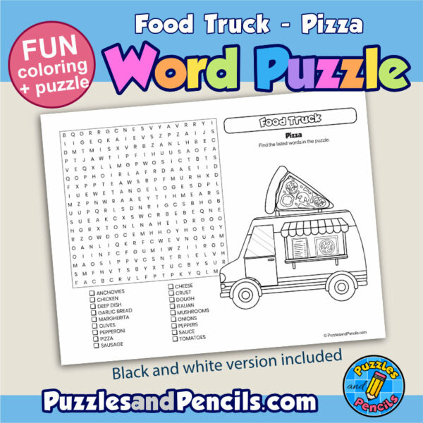 Pizza Food Truck Word Search Puzzle Activity Page | Wordsearch | Made ...