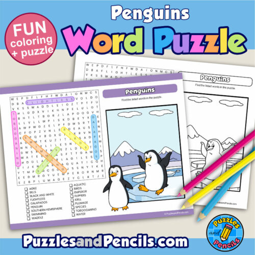 Winter Fun Word Search Puzzle Activity Page with Coloring | Wordsearch ...