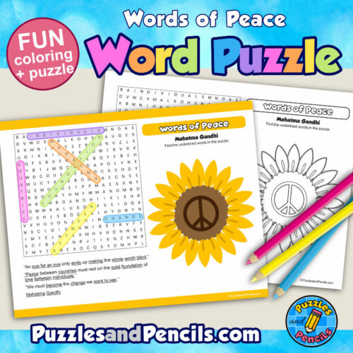World Peace Quotes - Mahatma Gandhi Word Search Puzzle Activity Page ...
