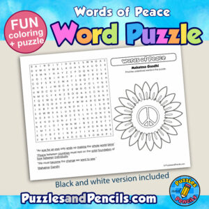 World Peace Quotes - Mahatma Gandhi Word Search Puzzle Activity Page ...