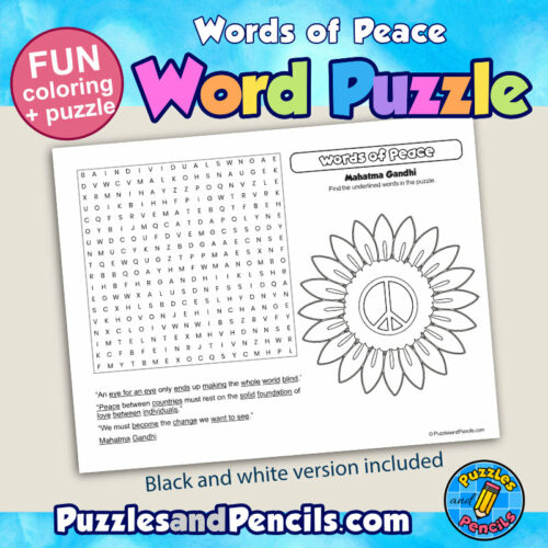World Peace Quotes - Mahatma Gandhi Word Search Puzzle Activity Page ...