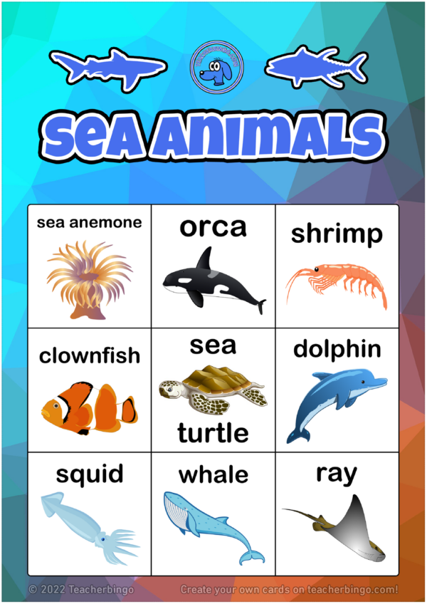 Sea Animals Bingo 3x3 (5 pages + call sheet) | Made By Teachers
