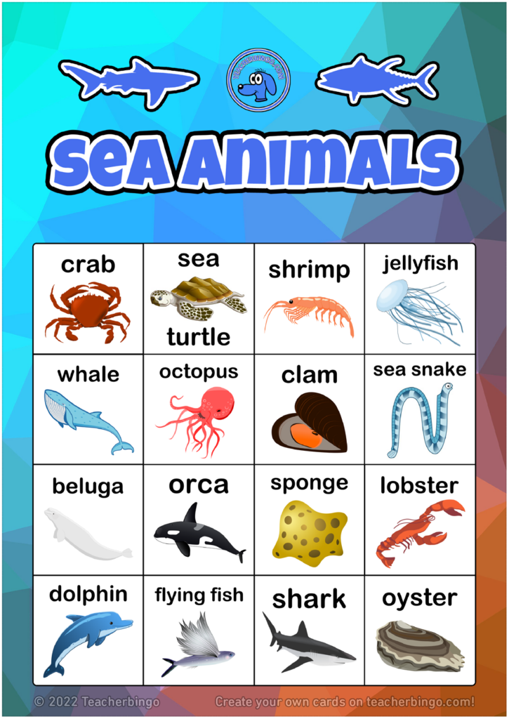 Sea Animals Bingo 4x4 (5 pages + call sheet) | Made By Teachers