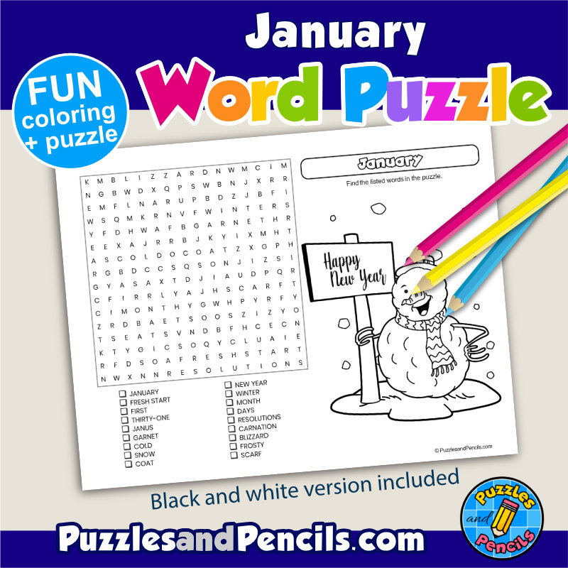 January Word Search Puzzle Activity Page | Wordsearch | Made By Teachers