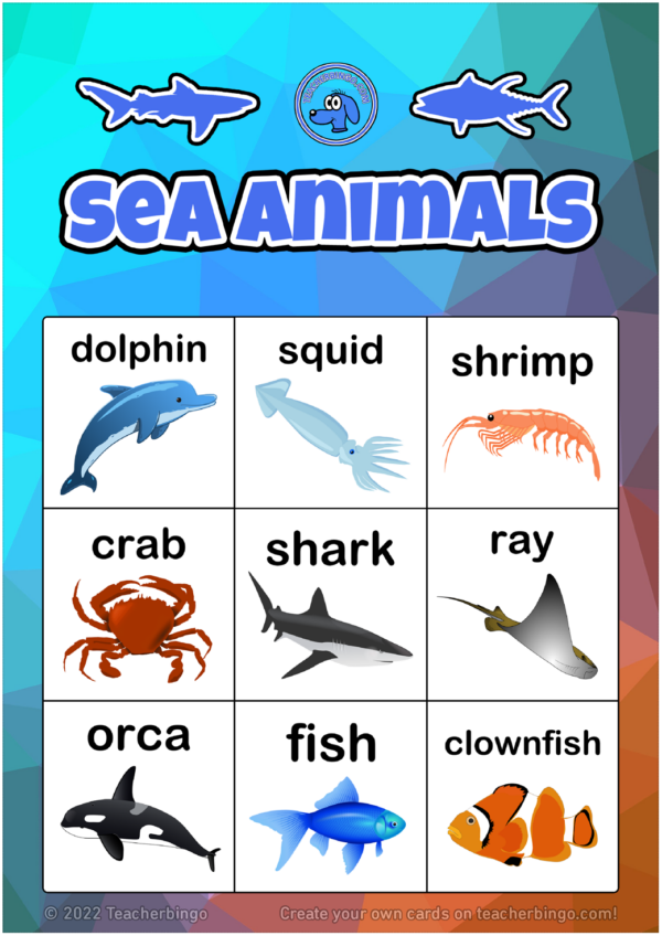 Sea Animals Bingo 3x3 (100 pages + call sheet) | Made By Teachers