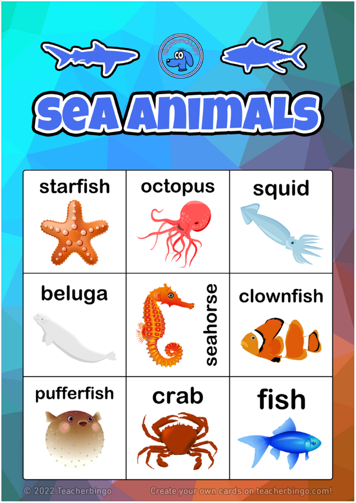 Sea Animals Bingo 3x3 (100 pages + call sheet) | Made By Teachers